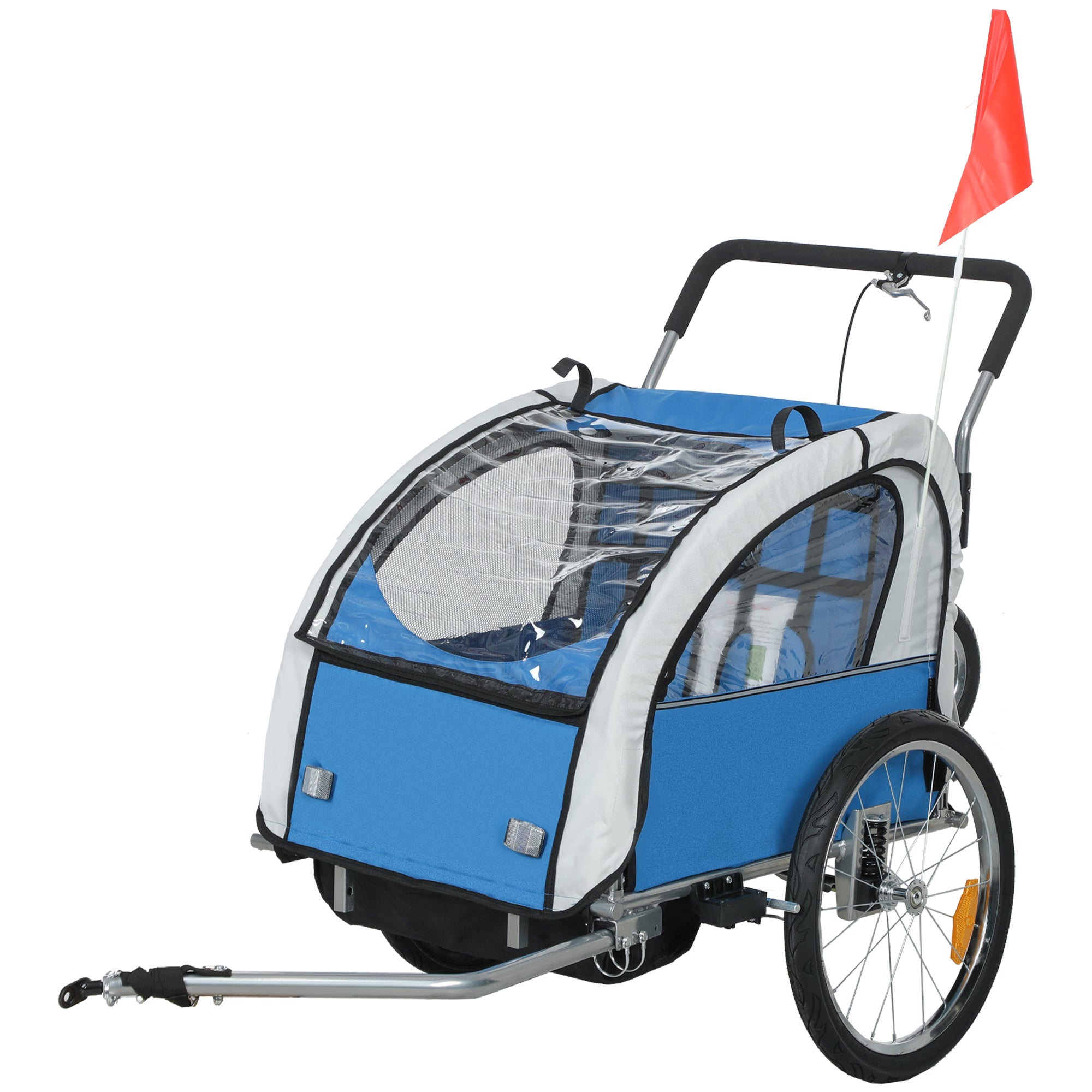 HOMCOM 2 Seat Bike Trailer with 5 Point Harness, for 18+ Months, Blue
