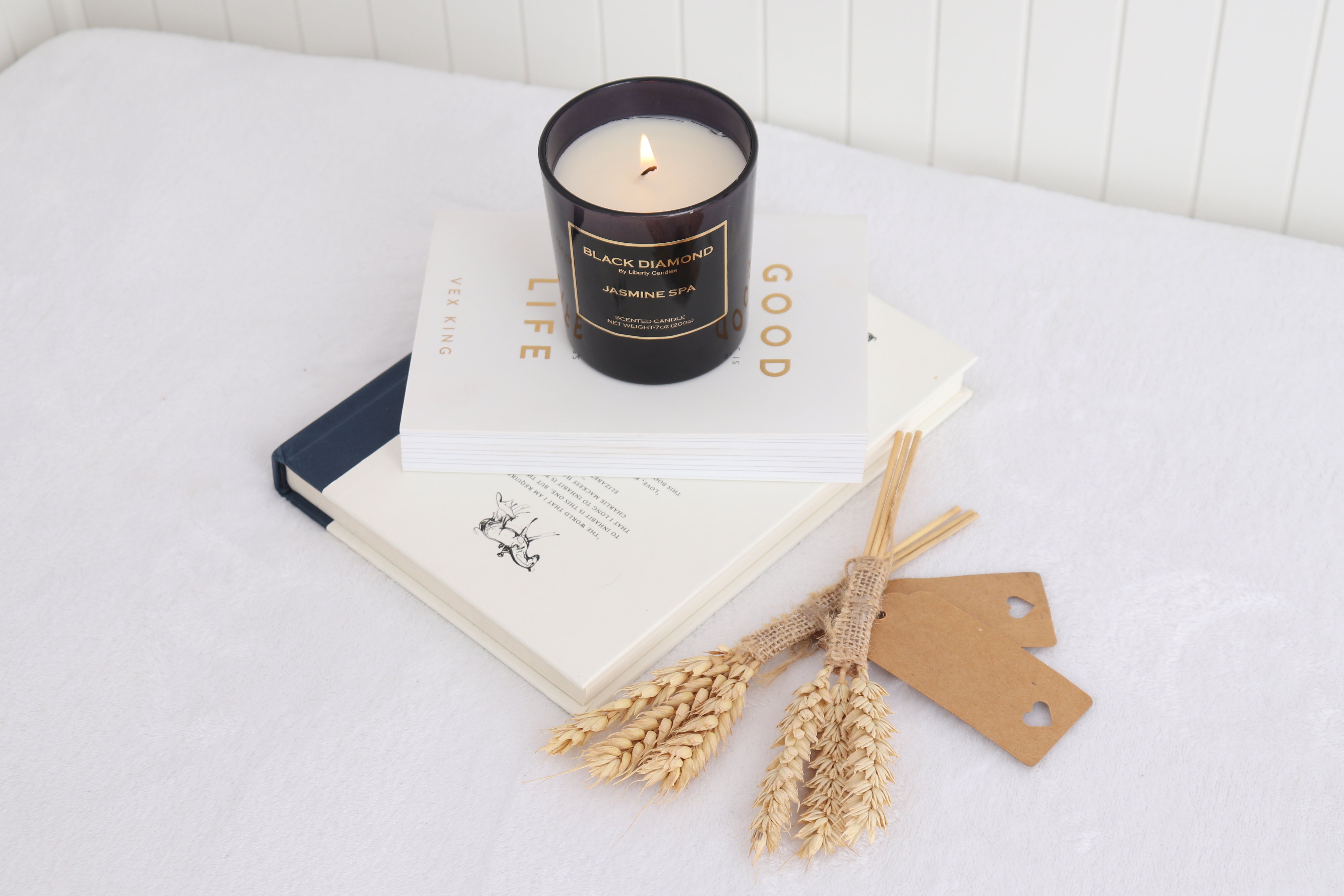 Liberty Candle Black Diamond Ambient Candle 7oz Black Glass Jar Jasmin