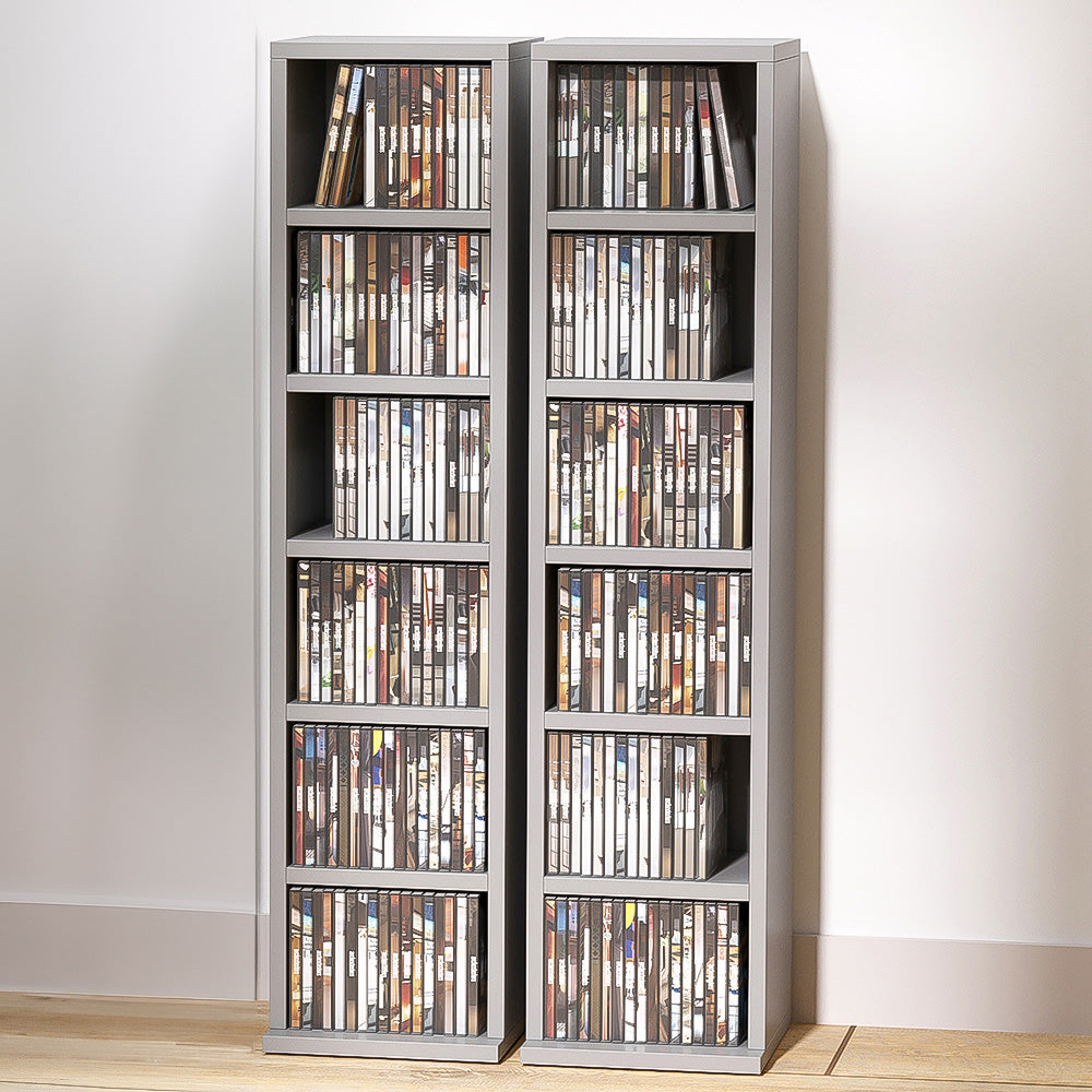 HOMCOM Set of 2 CD Media Display Shelf Unit Tower - Grey