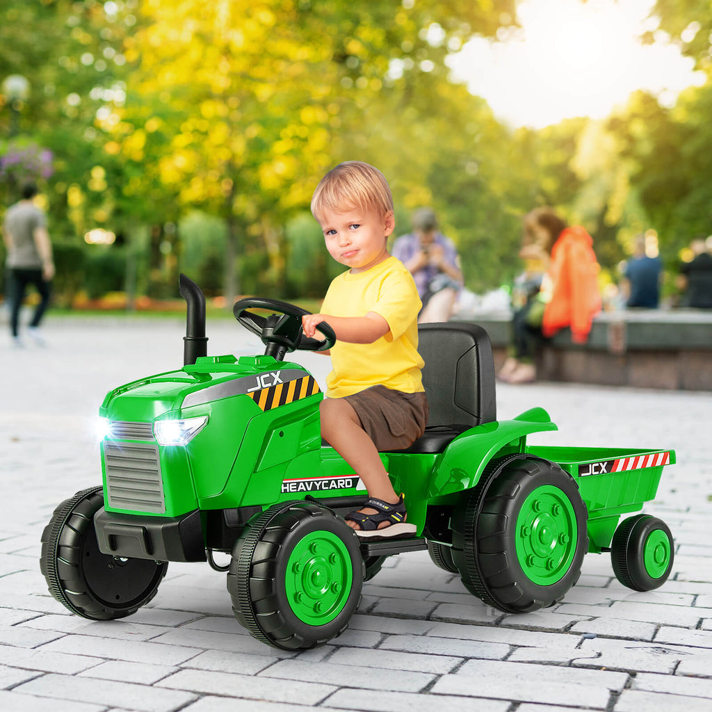 12V Kids Ride On Tractor with Trailer with Remote Control and Lights a