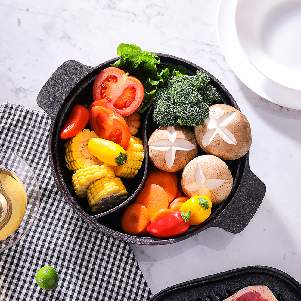 Lifeideas Black Cast Iron Hot Pot With Divider