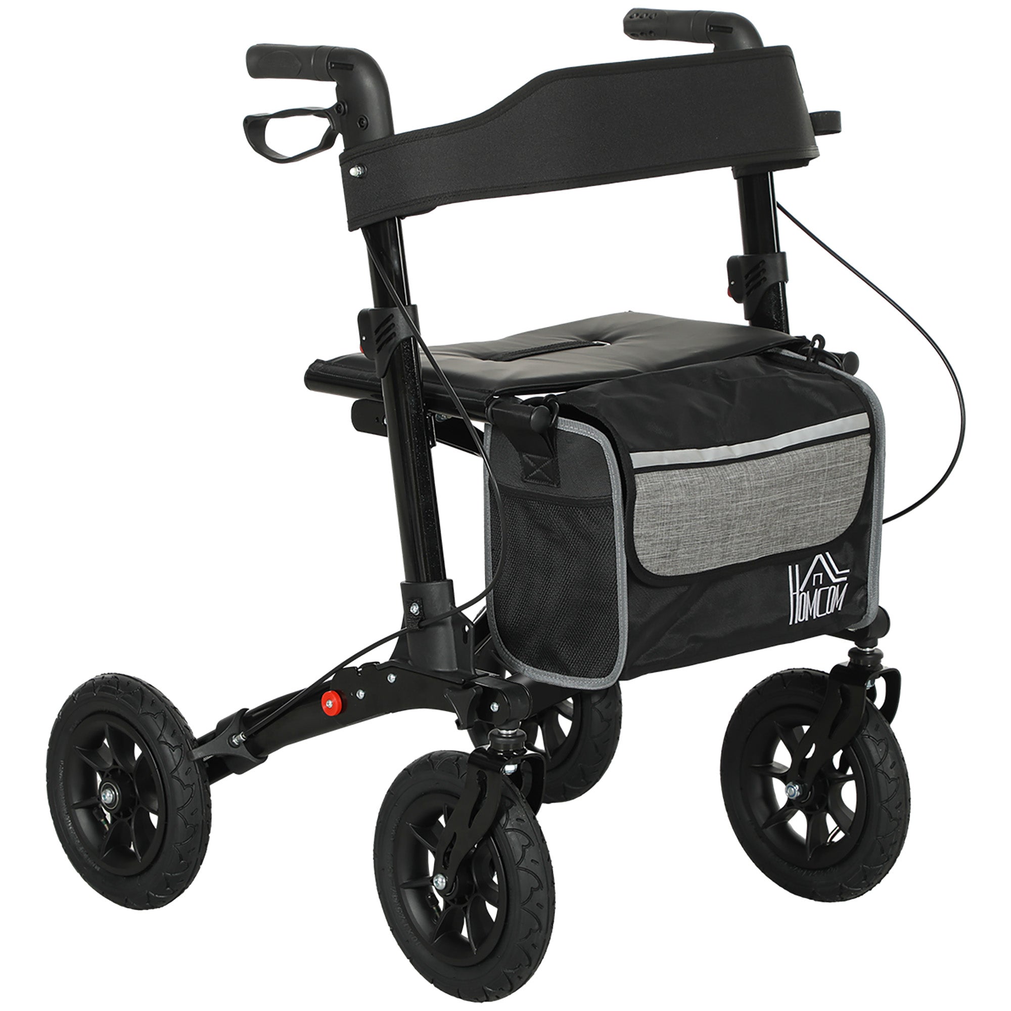 HOMCOM Rollator Walker With Padded Seat, Backrest, All-terrain Wheels