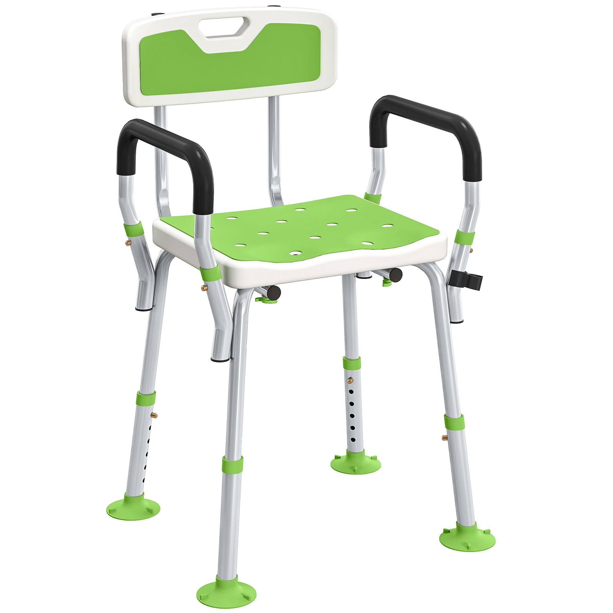 HOMCOM Padded Shower Stool with Arms and Back, 4 Suction Foot Pads, Gr