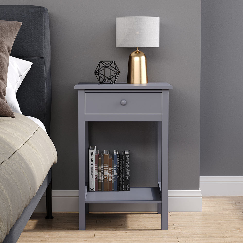 Livingandhome Side Table with Single Drawer and Round Solid Wood Handl