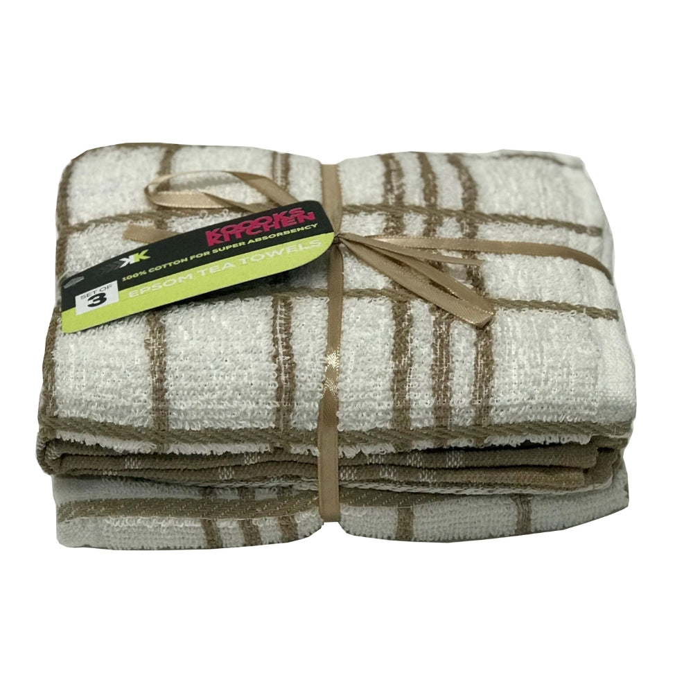 Kooks Kitchen Tea Towels Pack of 3 Epsom - Cream & Coffee