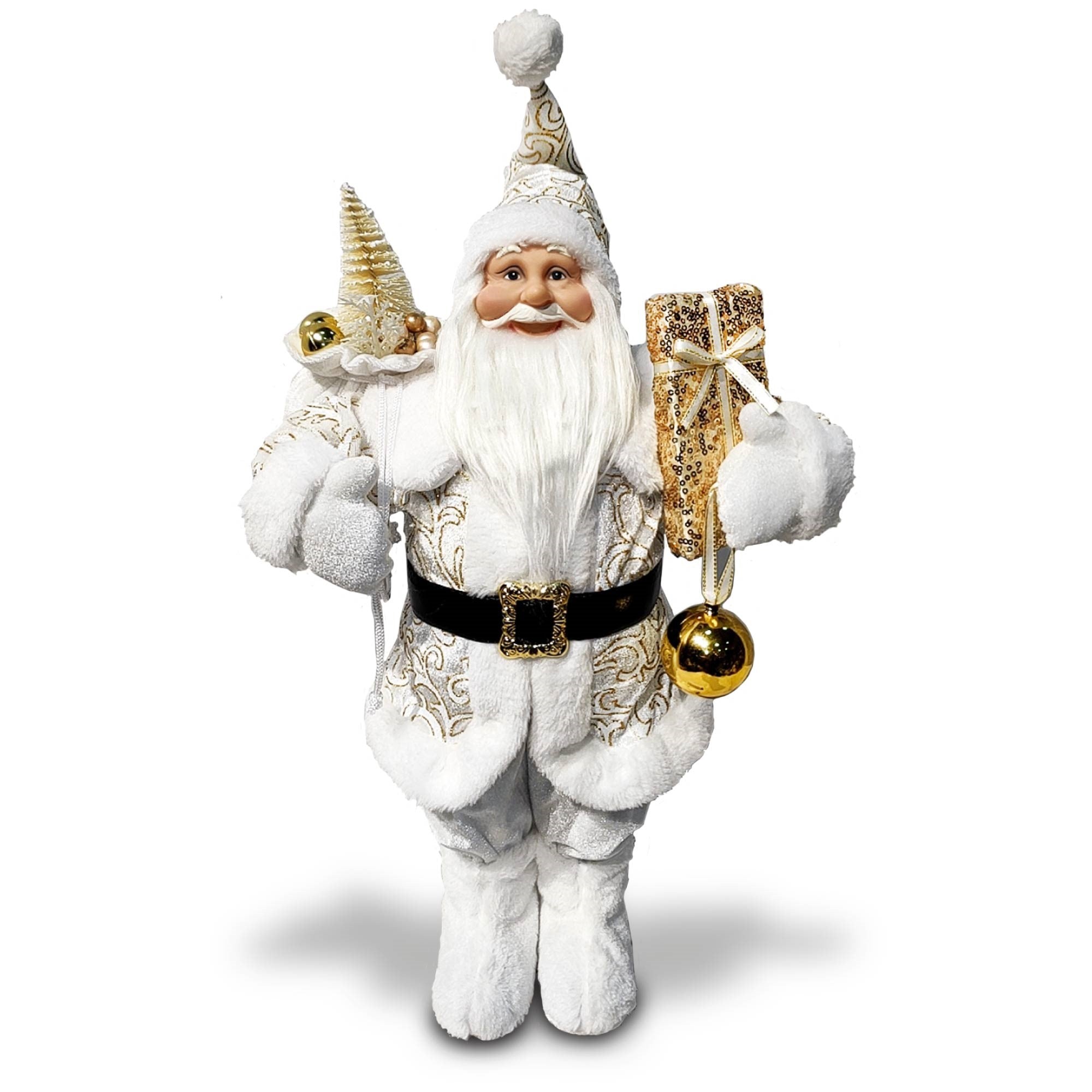 Christmas Sparkle Santa with Presents Standing 45cm - Silver & Champag