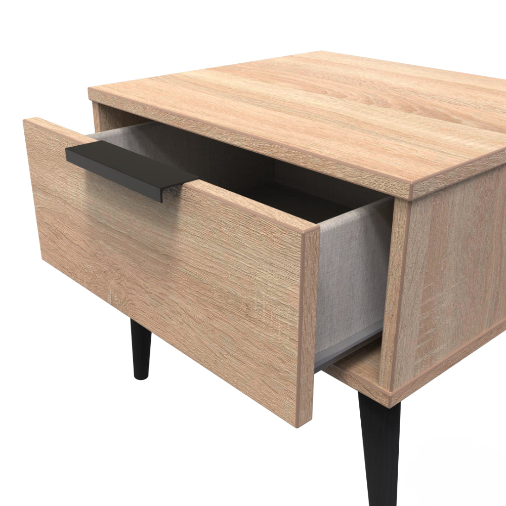 Helsinki Ready Assembled Bedside Table with 1 Drawer - Bardolino Oak