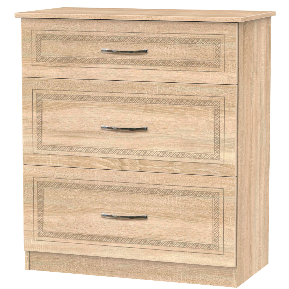 Dakar Ready Assembled Deep Chest of Drawers with 3 Drawers - Modern Oa