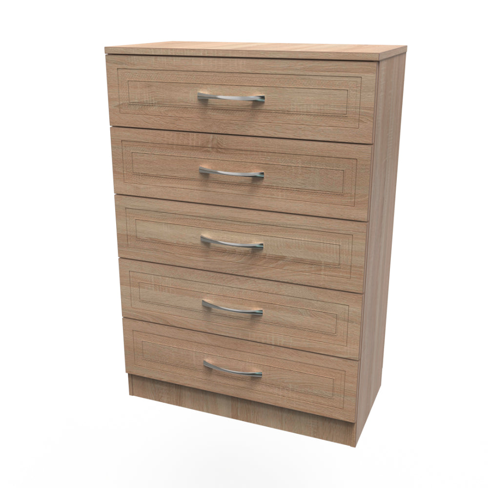Dakar Ready Assembled Chest of Drawers with 5 Drawers - Modern Oak