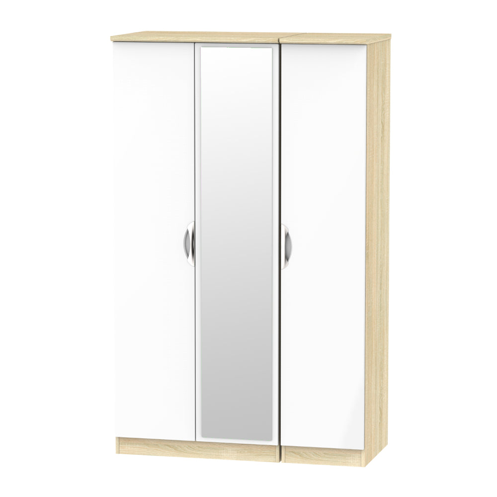 Cairo Ready Assembled Wardrobe with Triple Mirror - White Gloss & Bard