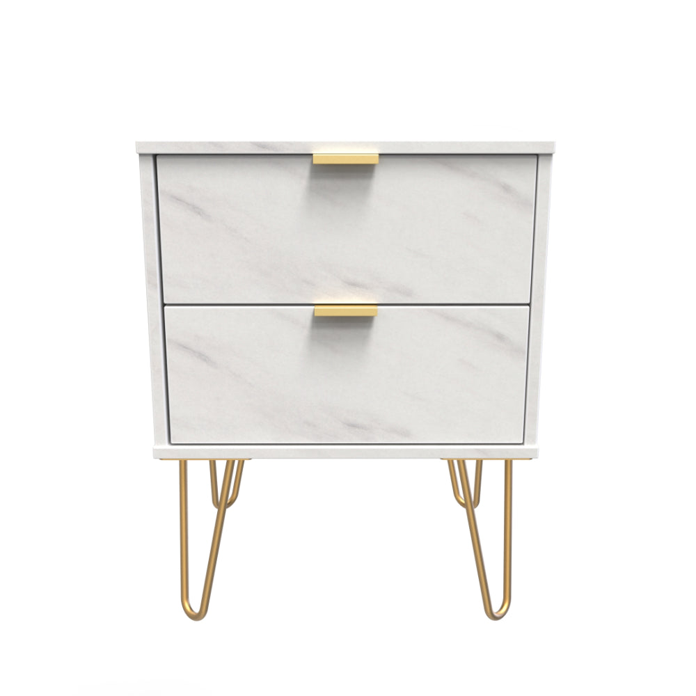 Harare Ready Assembled Bedside Table with 2 Drawers - Marble