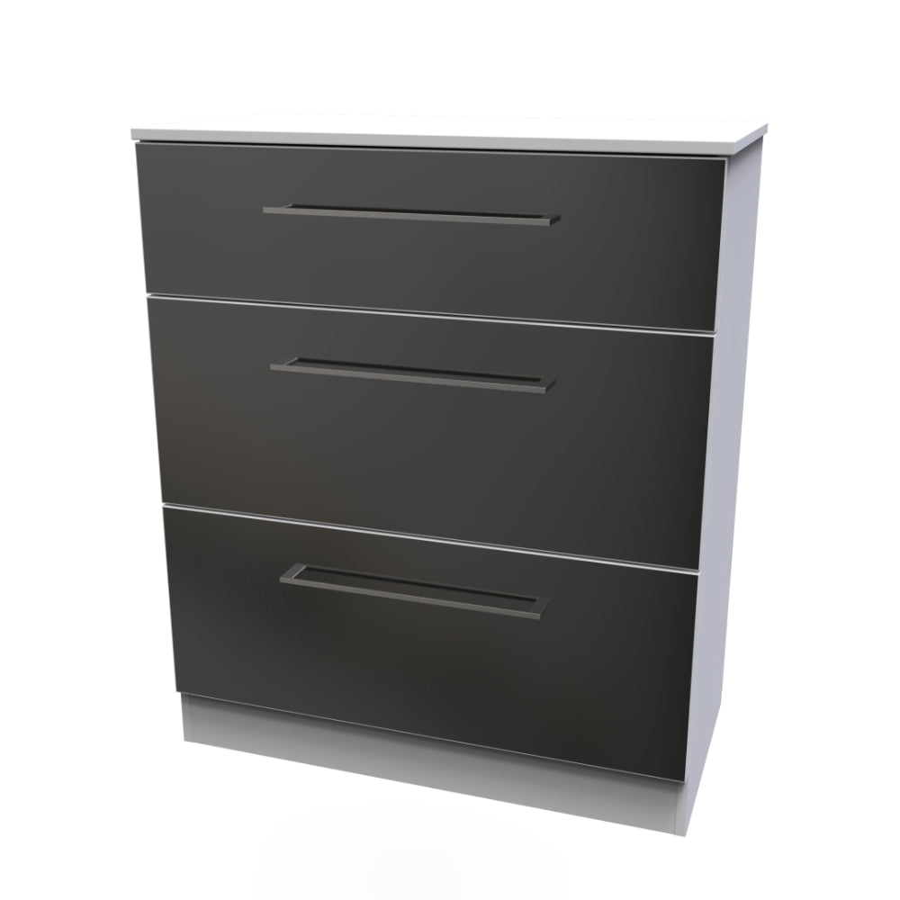 Wellington Ready Assembled Deep Chest of Drawers with 3 Drawers - Blac