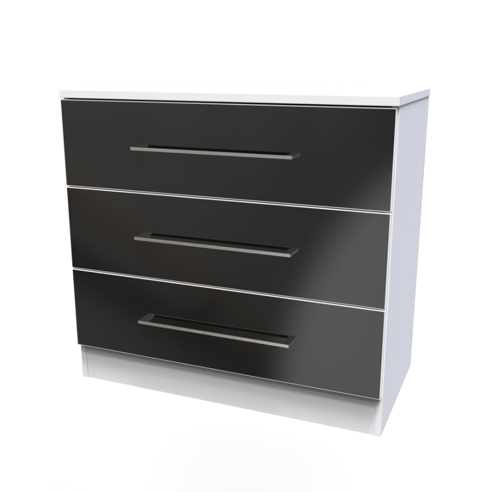Wellington Ready Assembled Chest of Drawers with 3 Drawers - Black Mat