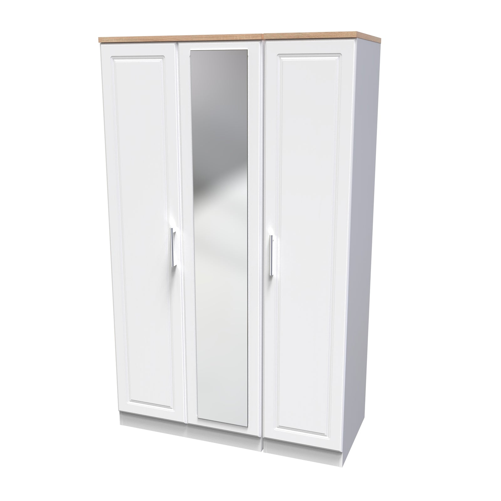 Kingston Ready Assembled Wardrobe with Triple Mirror - White Ash & Bar