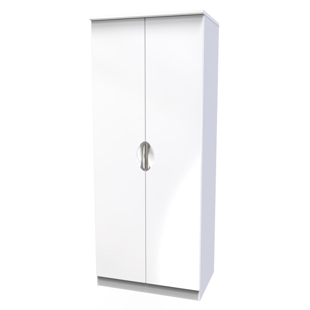 Cairo Ready Assembled Wardrobe with 2 Doors - White Gloss & White