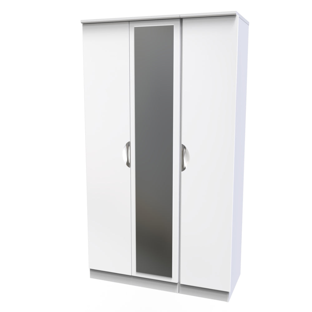 Cairo Ready Assembled Wardrobe with Triple Mirror - White Gloss & Whit