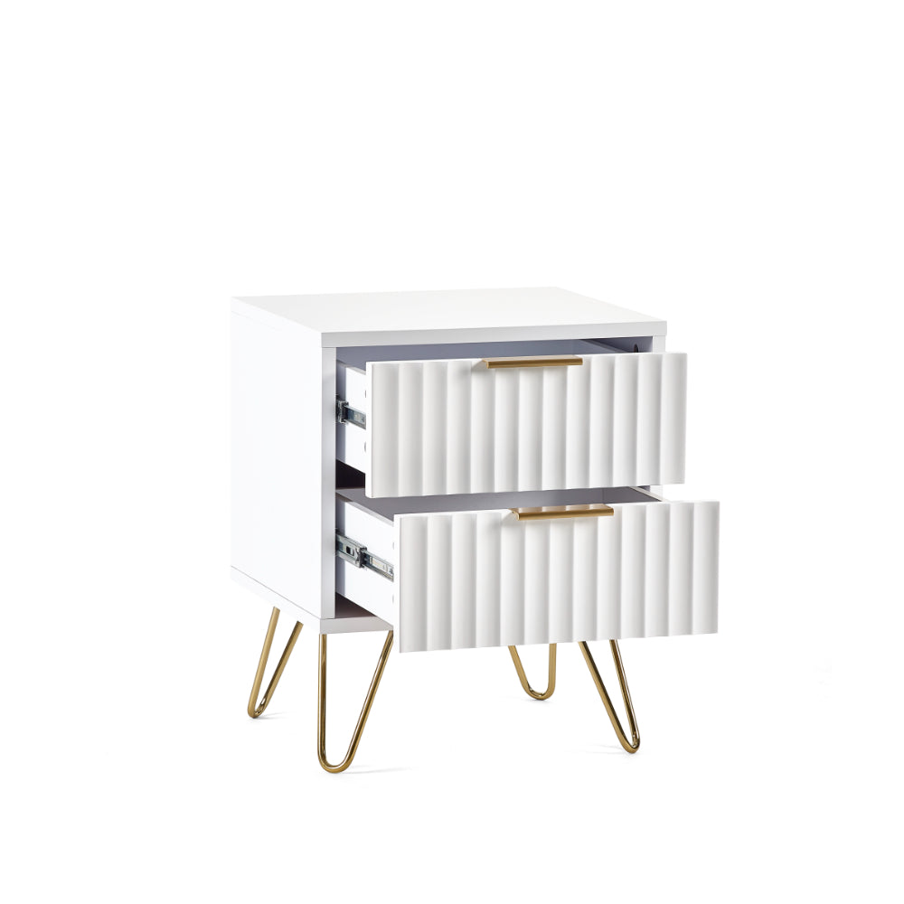 Murano Bedside Table With 2 Drawers - Matt White