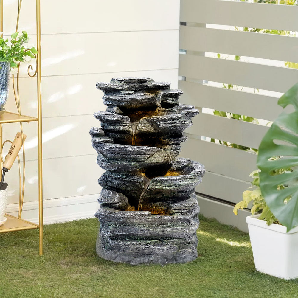 Livingandhome Garden Water Feature Outdoor LED Waterfall Fountain Rock