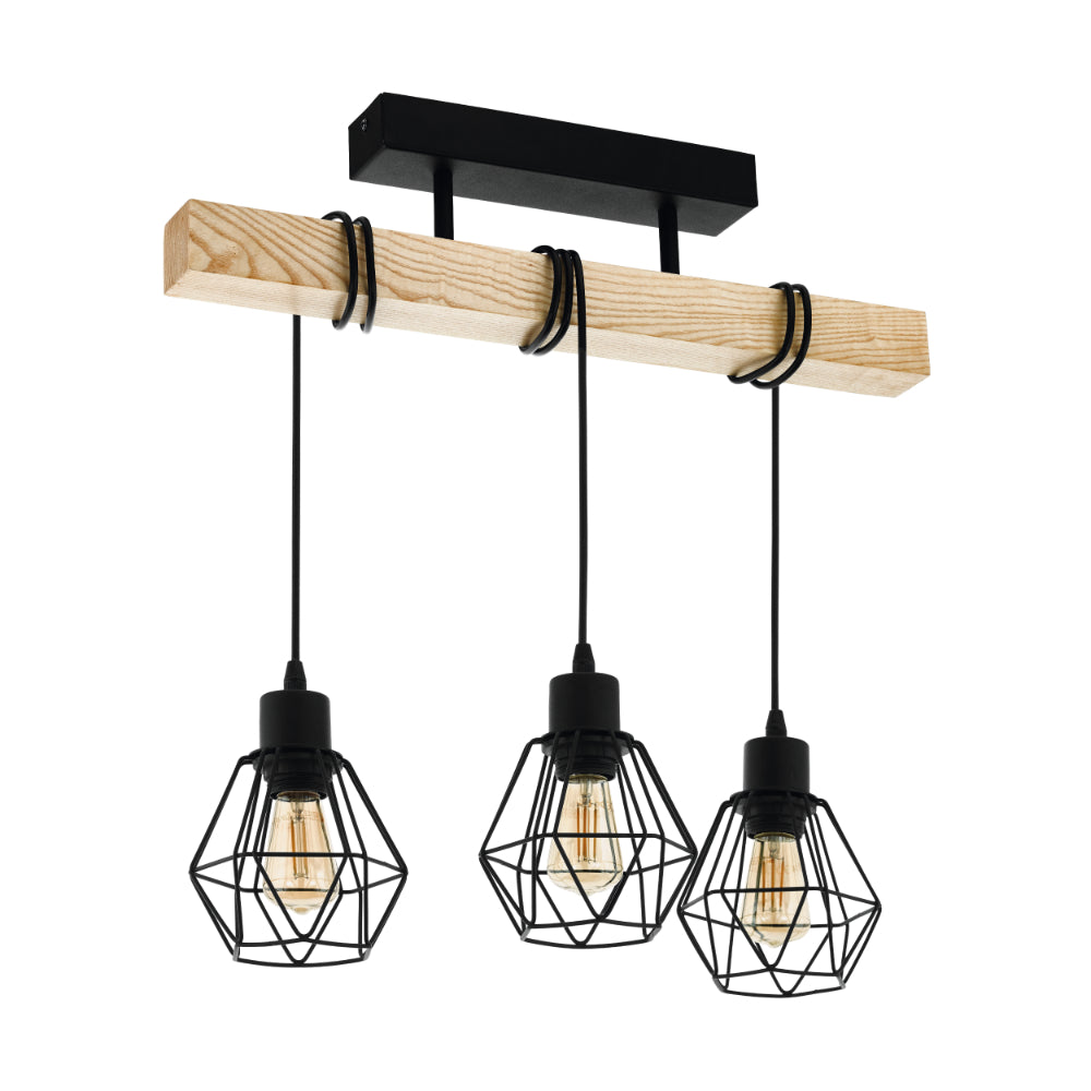 EGLO Townshend Industrial Ceiling Light with 3 Bulbs - Black