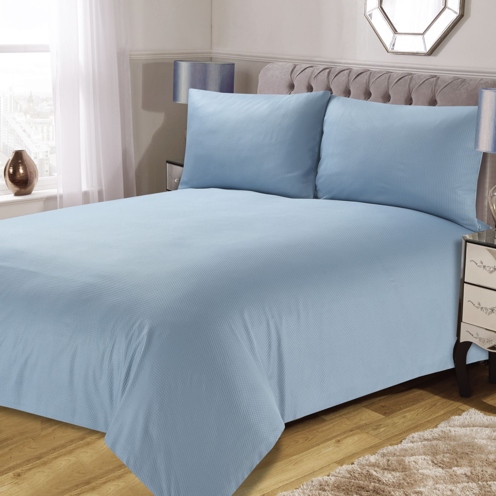 Lewis's Cassandra Dotty Waffle Duvet Set - Blue