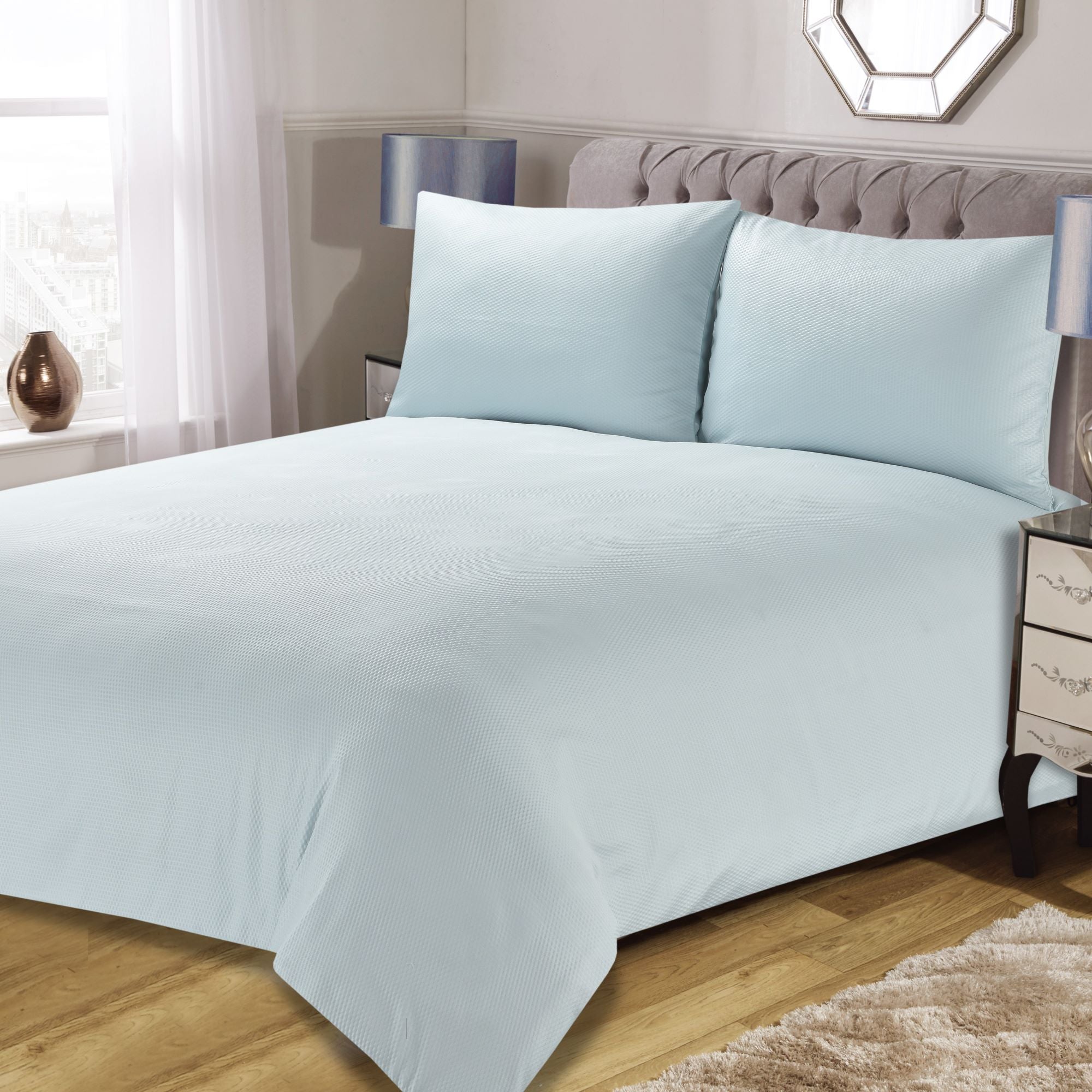 Lewis's Cassandra Dotty Waffle Duvet Set - Duck Egg