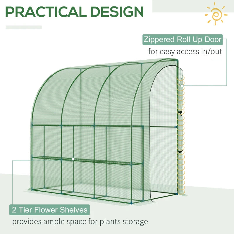 Outsunny Lean To Tunnel Greenhouse 214L x 120W x 215Hcm - Green