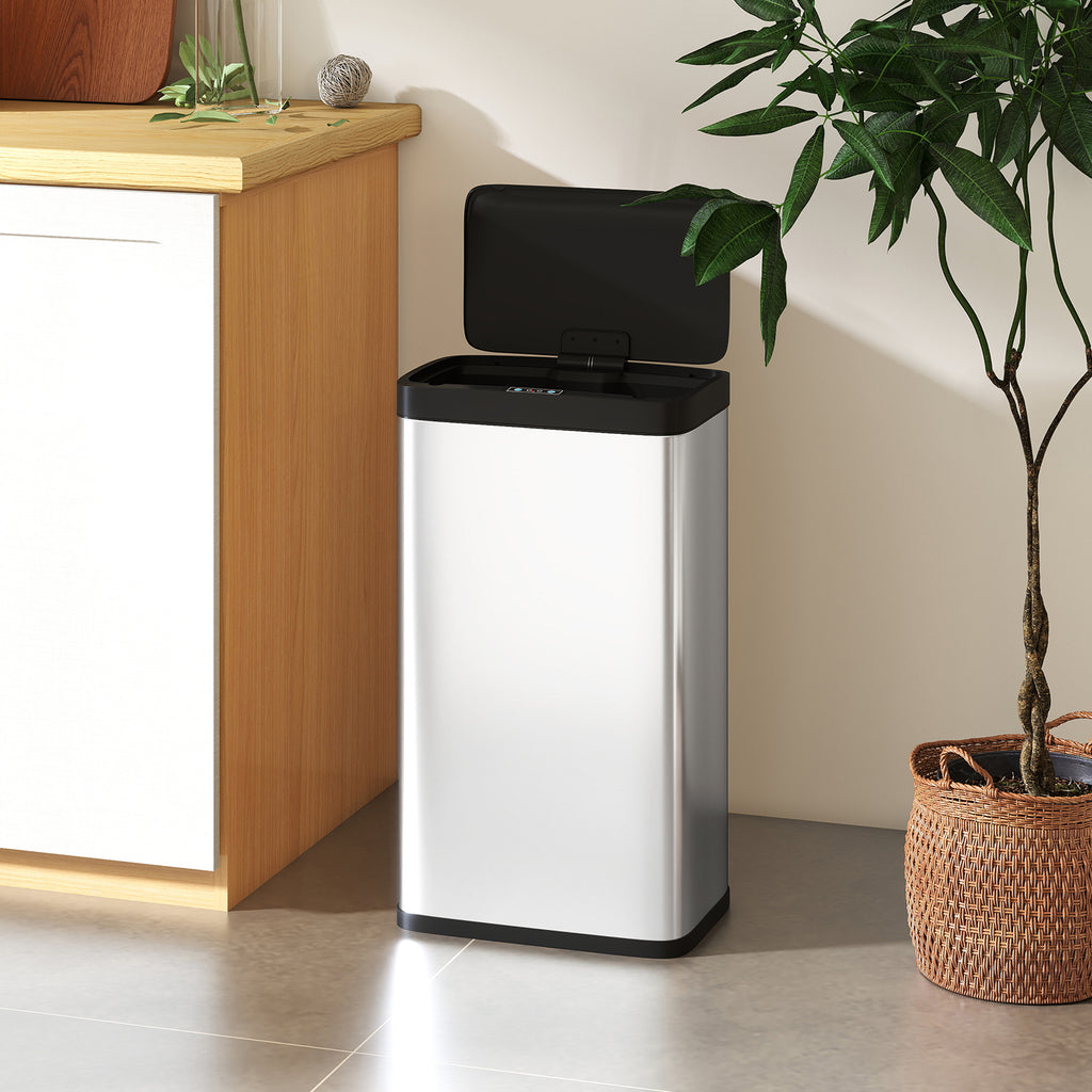 HOMCOM 45L Sensor Bin, Stainless Steel Kitchen Bin with Automatic Clos