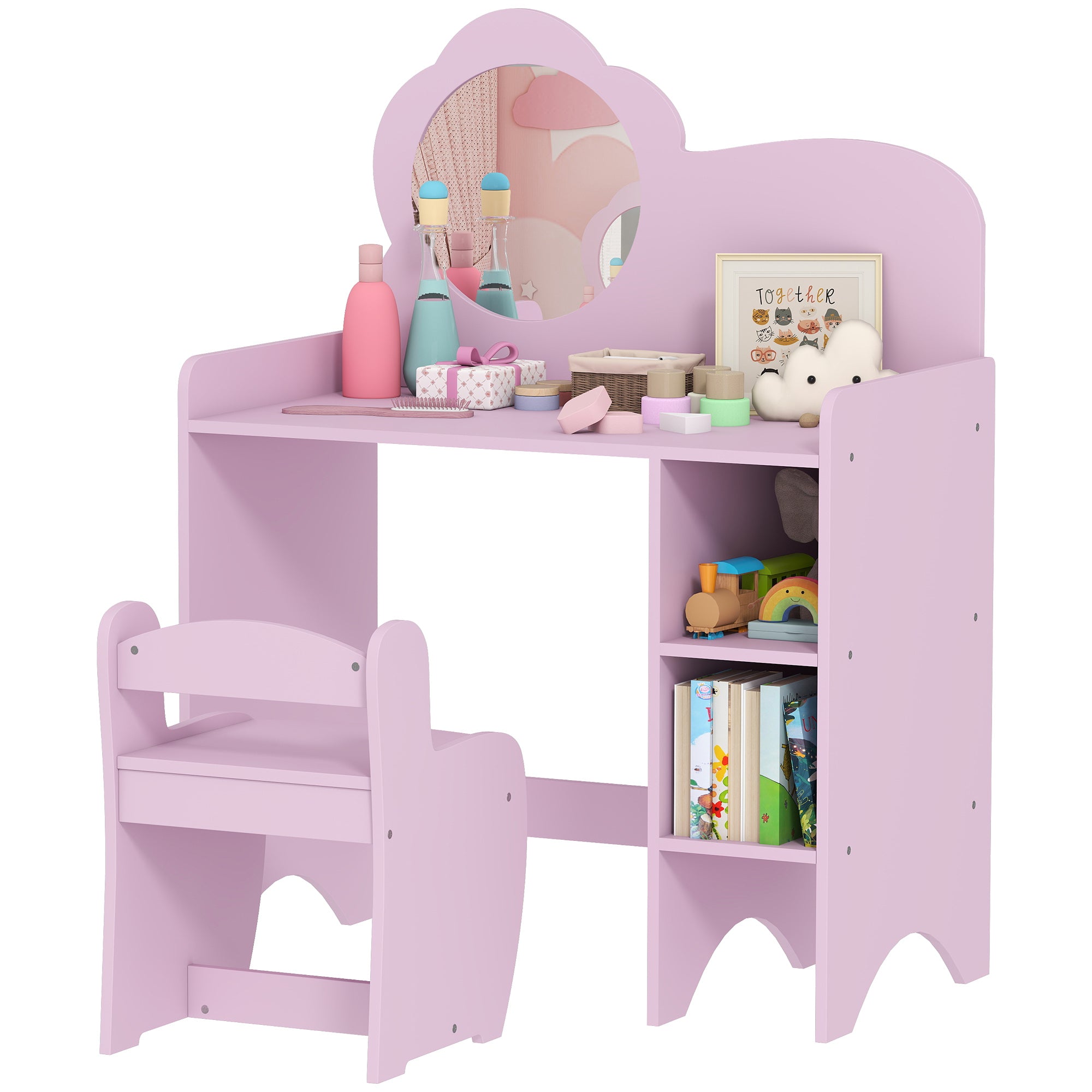 AIYAPLAY Kids Dressing Table With Mirror, Stool, Vanity Table, Purple