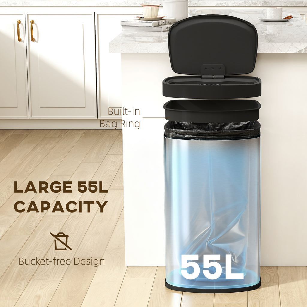HOMCOM Automatic Kitchen Bin with Soft-Close Lid, 55L Sensor Wastebask