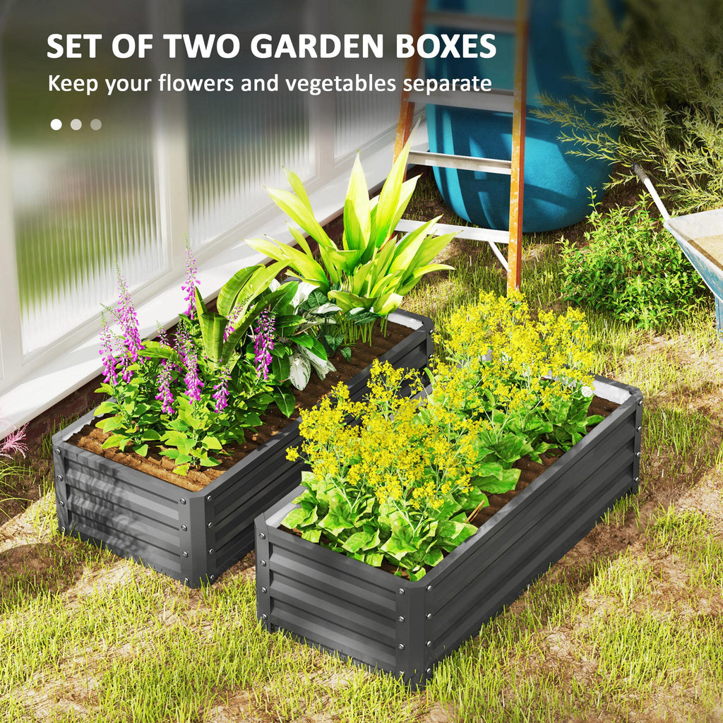 Outsunny Set of 2 Raised Garden Bed Galvanised Planter Box, Light Grey