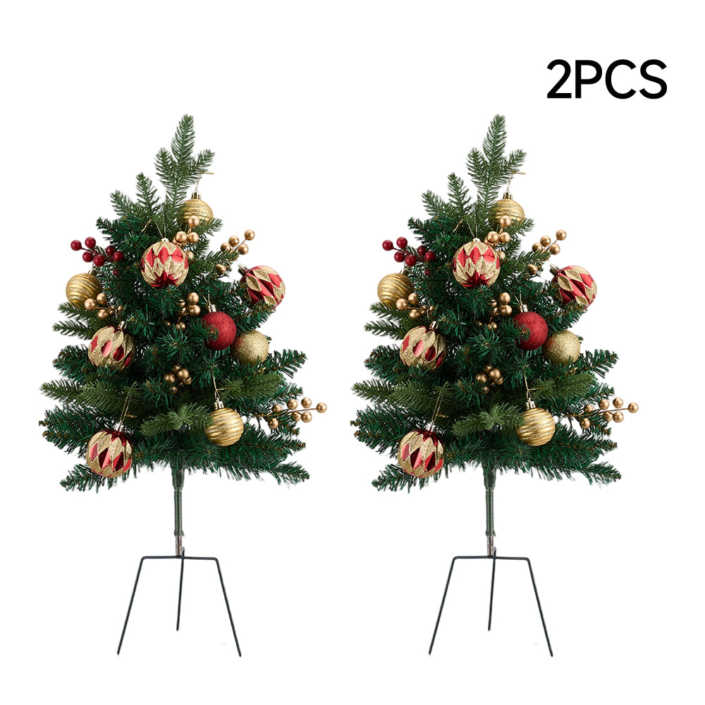 Lifeideas Set of 2 Pre-Lit Artificial Christmas Trees with Tripod Stak