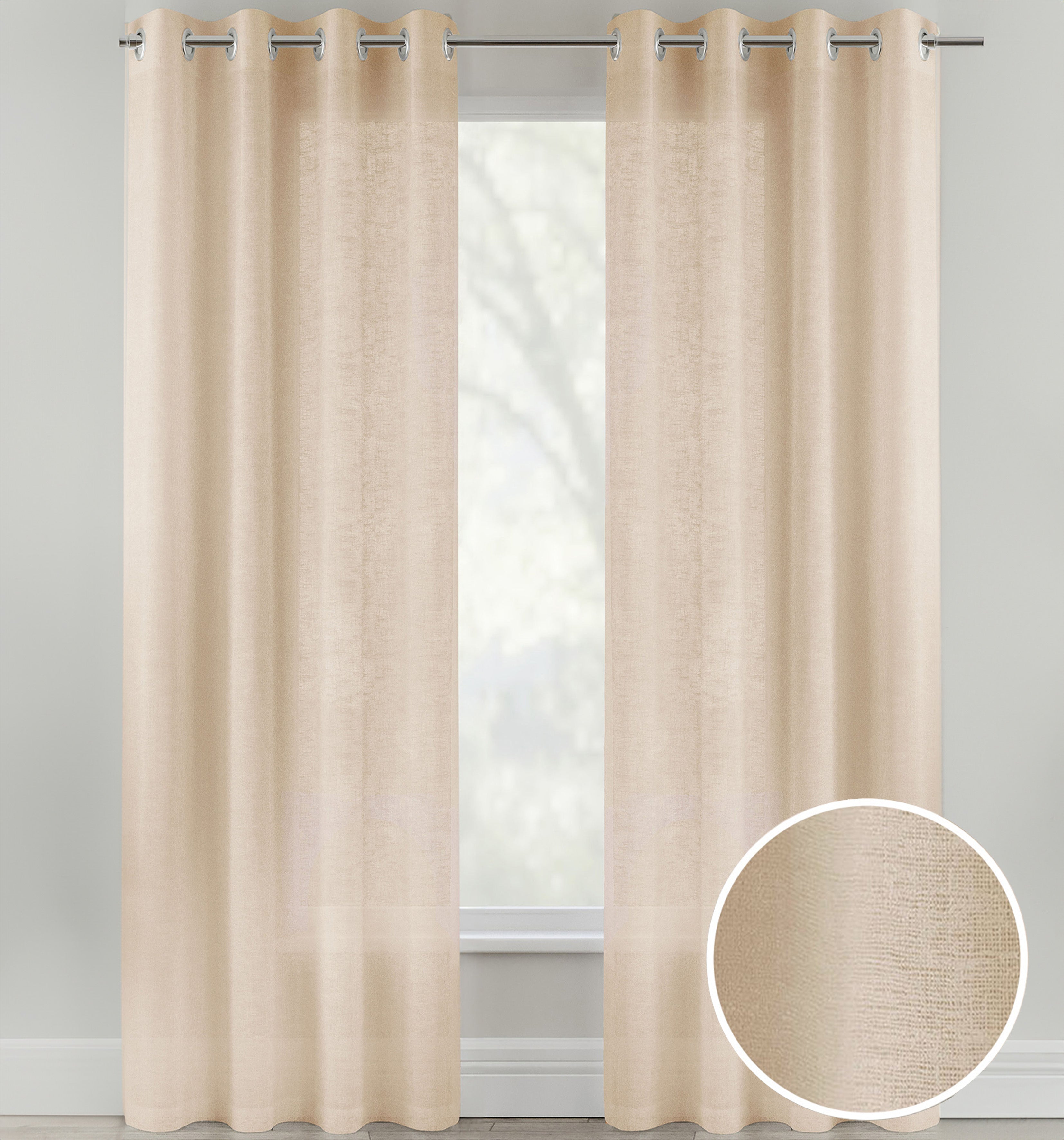 Pair of Crete Natural Luxury Linen Look Sheer Panels with Eyelet Heade
