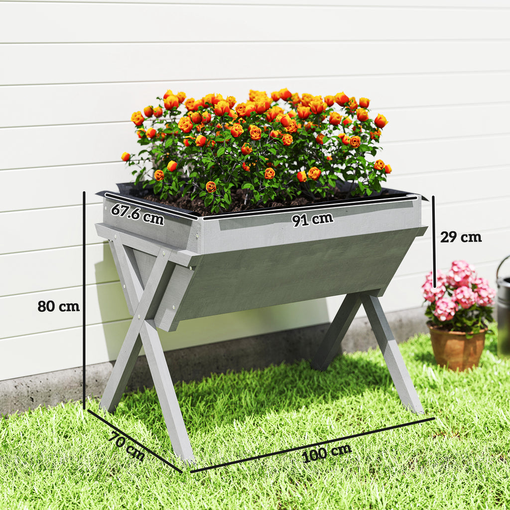 Outsunny Wooden Planter Raised Bed Stand Vegetable Flower Bed, Light G