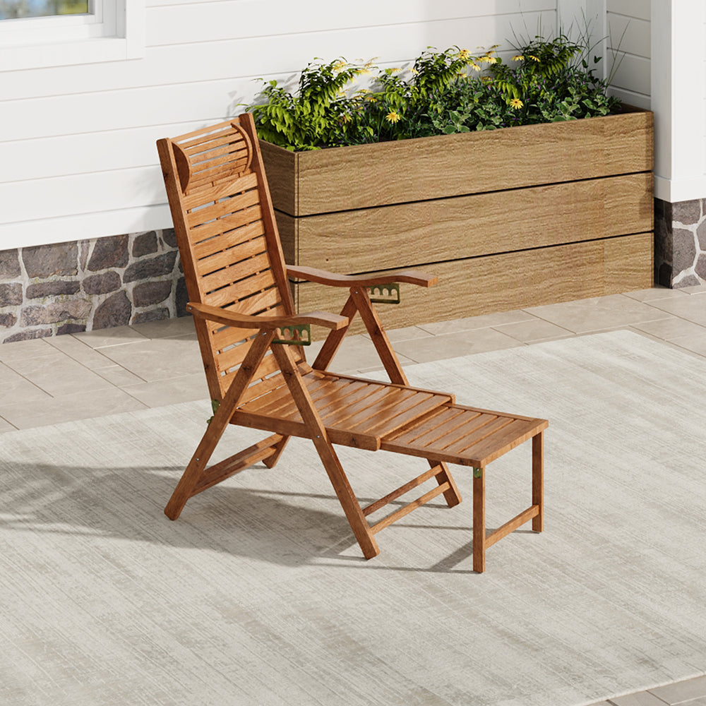 Livingandhome Bamboo Foldable Recliner Lounge Chair With Retractable F