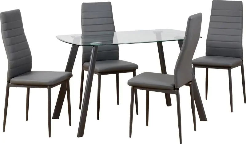 ABBEY SMALL DINING SET (X4 CHAIRS) - CLEAR GLASS/GREY/GREY PU