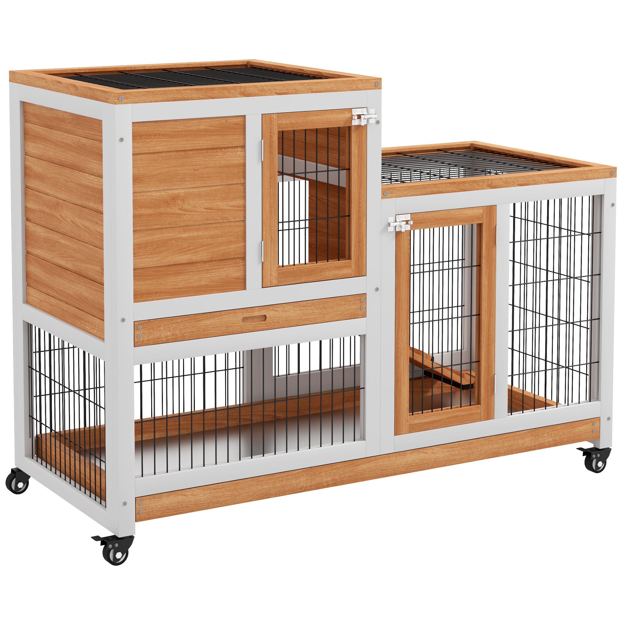 PawHut Wooden Indoor Rabbit Hutch Elevated Bunny Cage W/ Enclosed Run