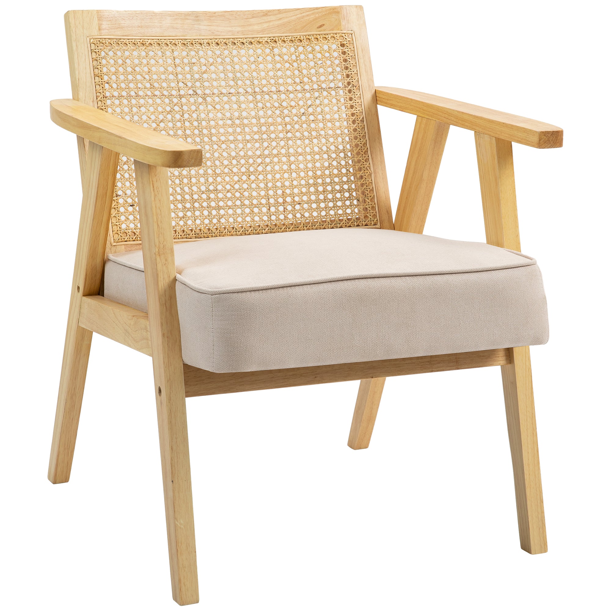 HOMCOM Rattan Armchair With Wood Frame Seat Cushion For Living Room Be