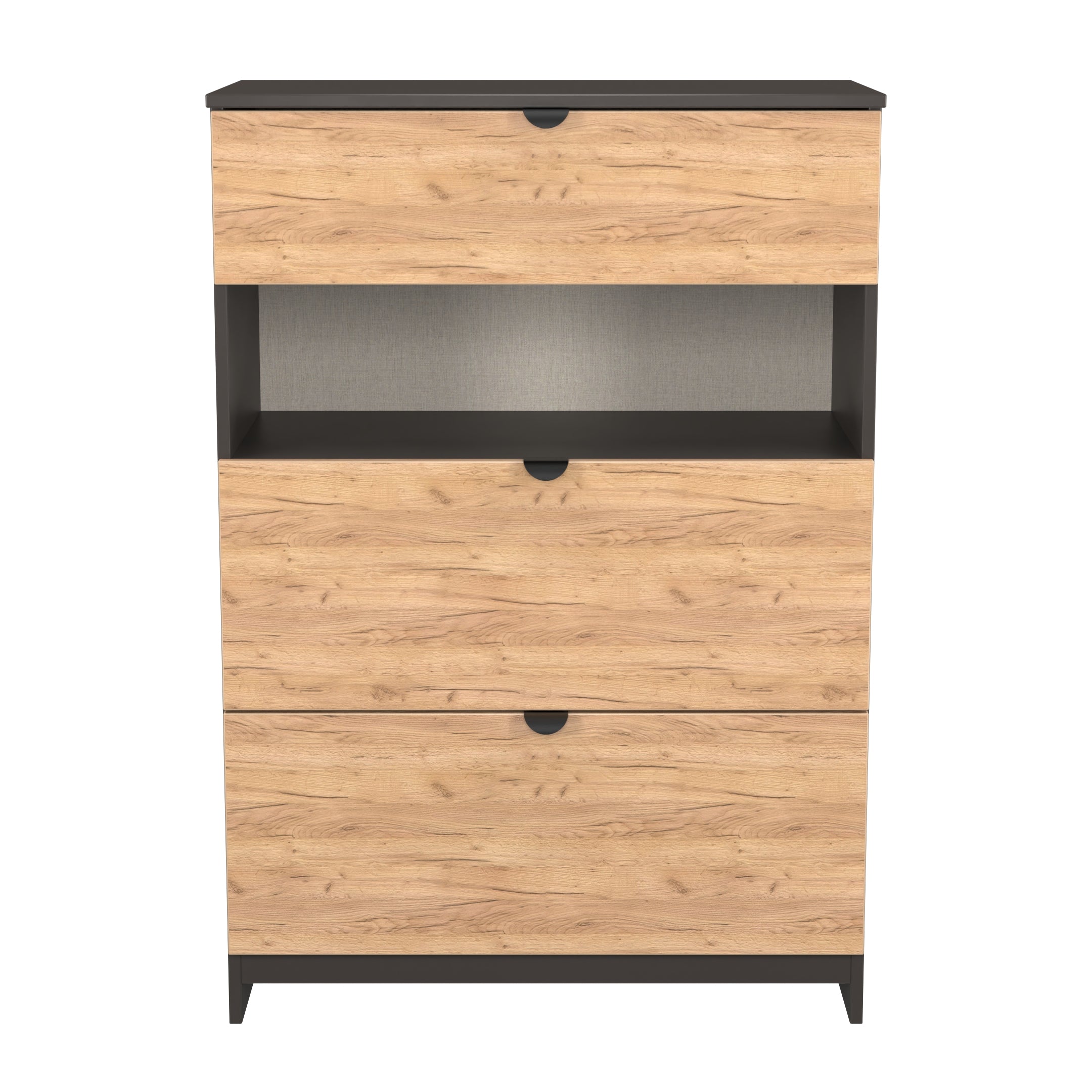 Bora 3 Drawer Deep Chest with shelf in Gold Craft Oak & Graphite - Rea