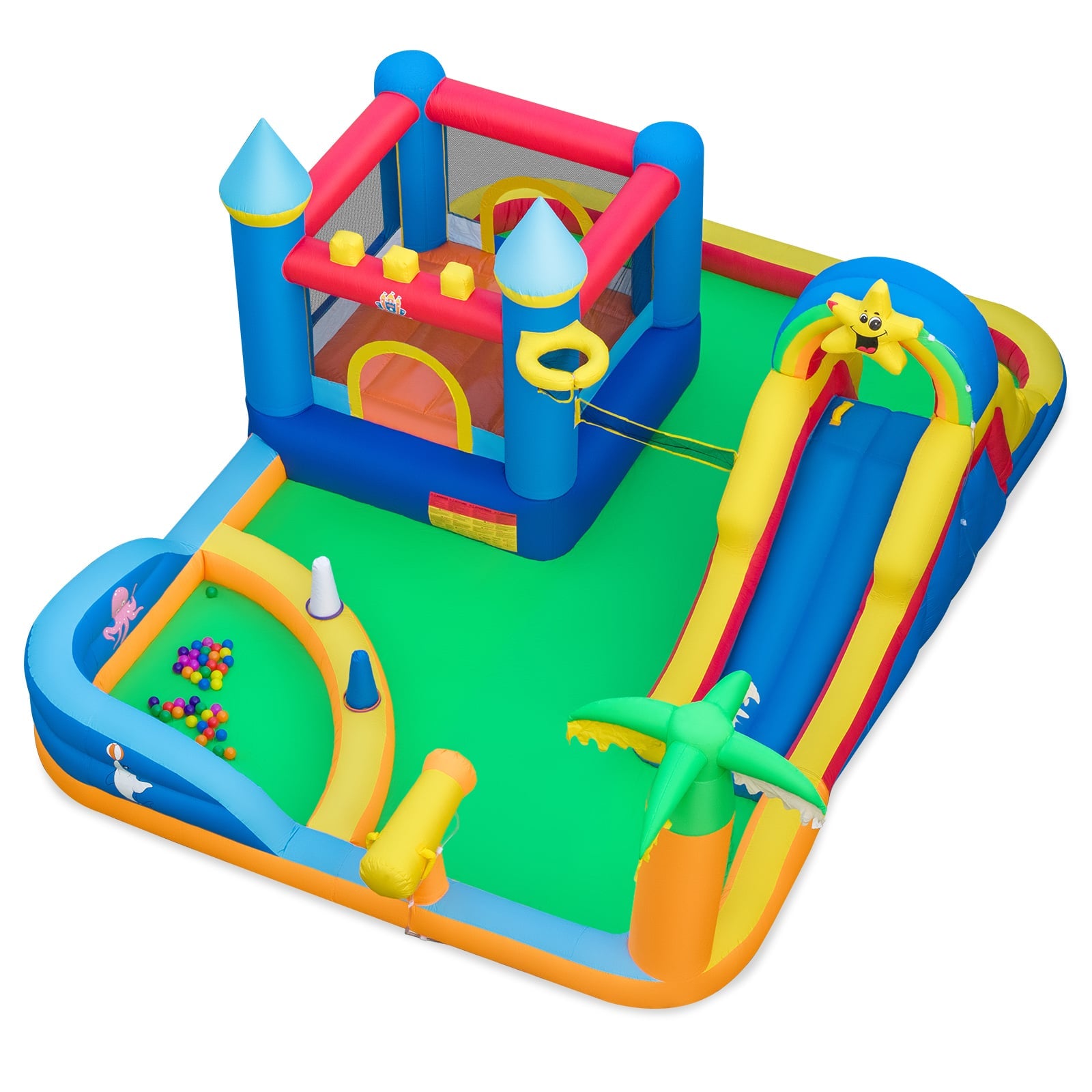 Beach-Themed Inflatable Water Slide With Climbing Wall
