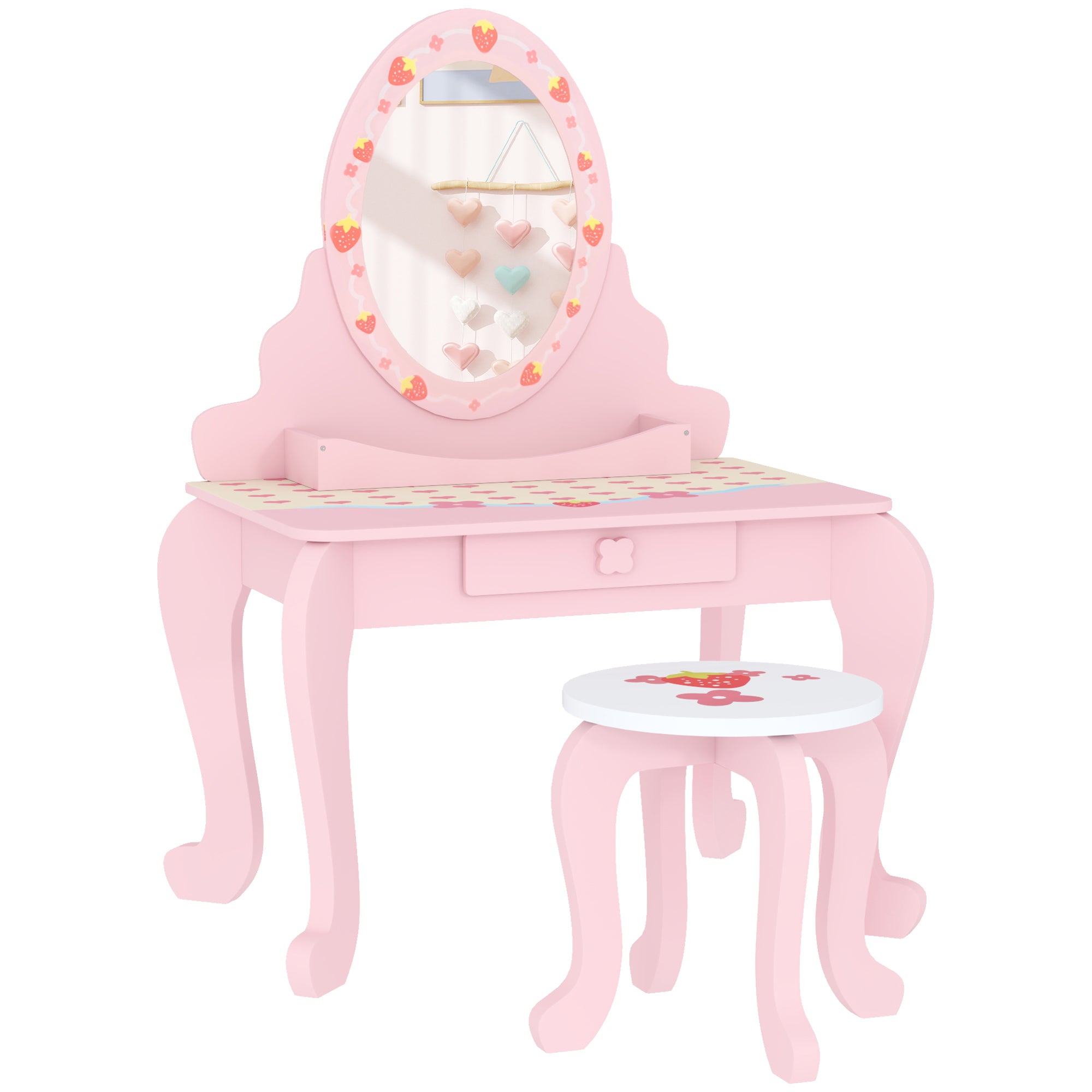 AIYAPLAY Kids Dressing Table Set, 2 PCS Children Vanity Table with Sto