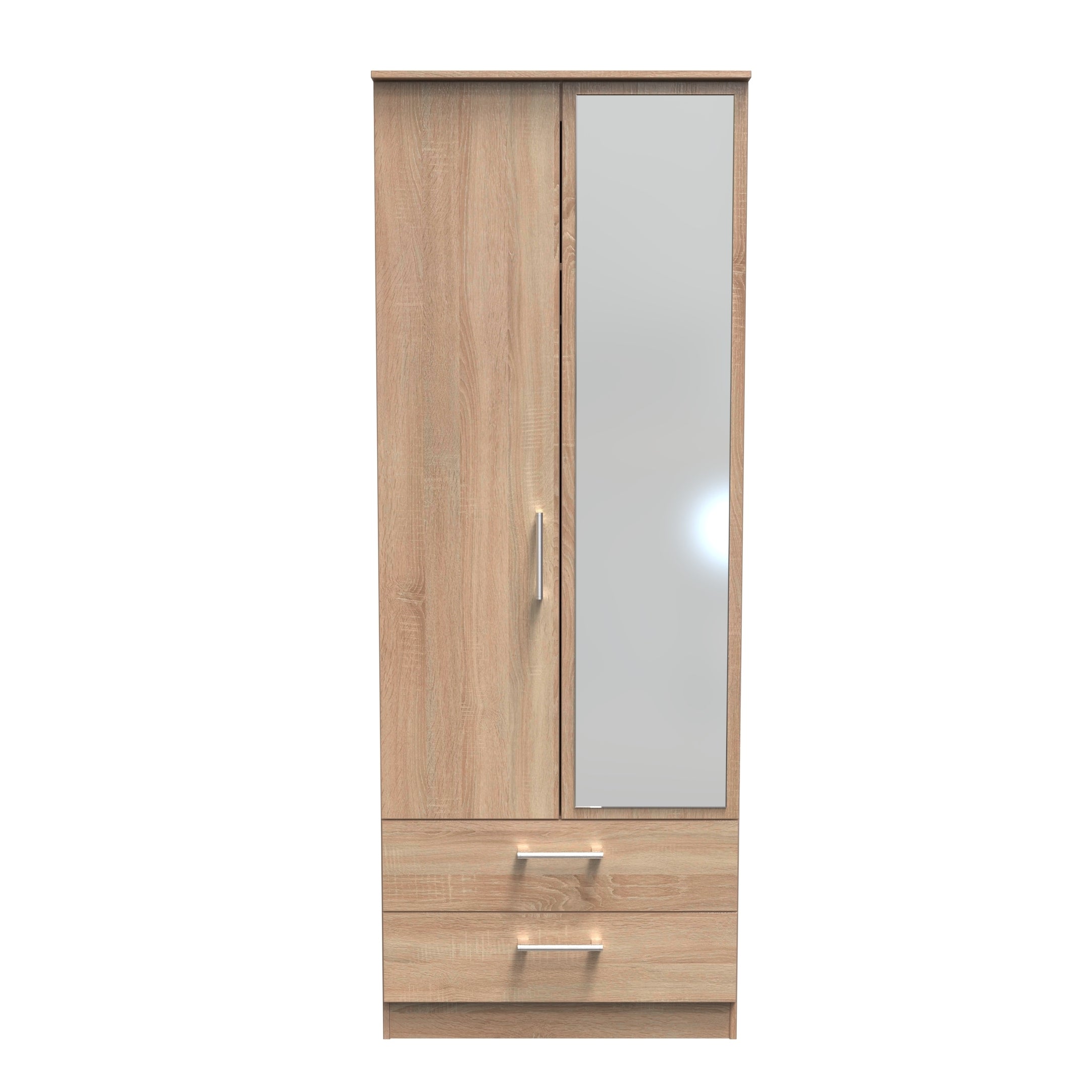 Denver Oak Ready Assembled Wardrobe with 2 Doors and 2 Drawers with Mi