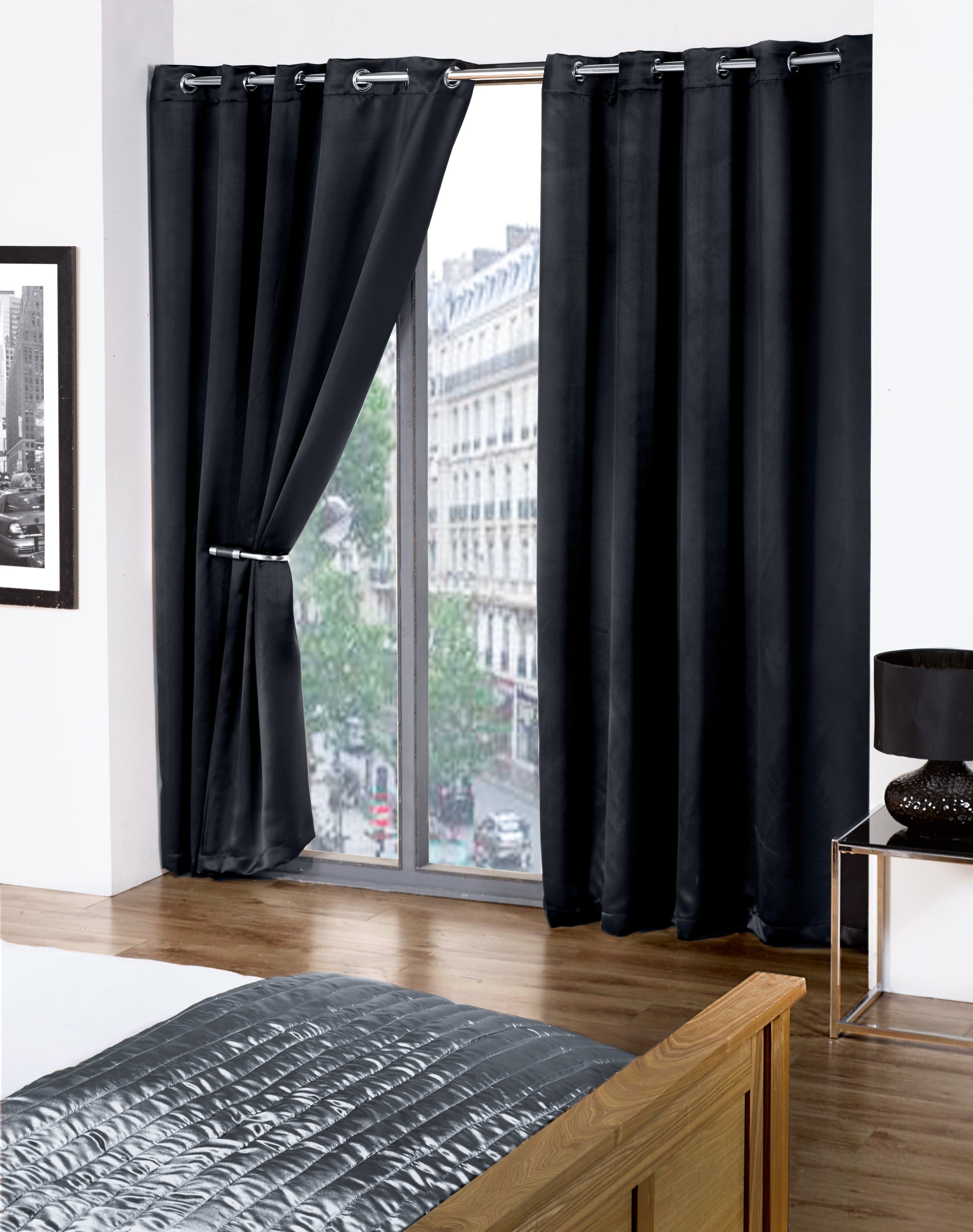 Cali Eyelet - Woven Thermal Blackout Eyelet Curtains in Black