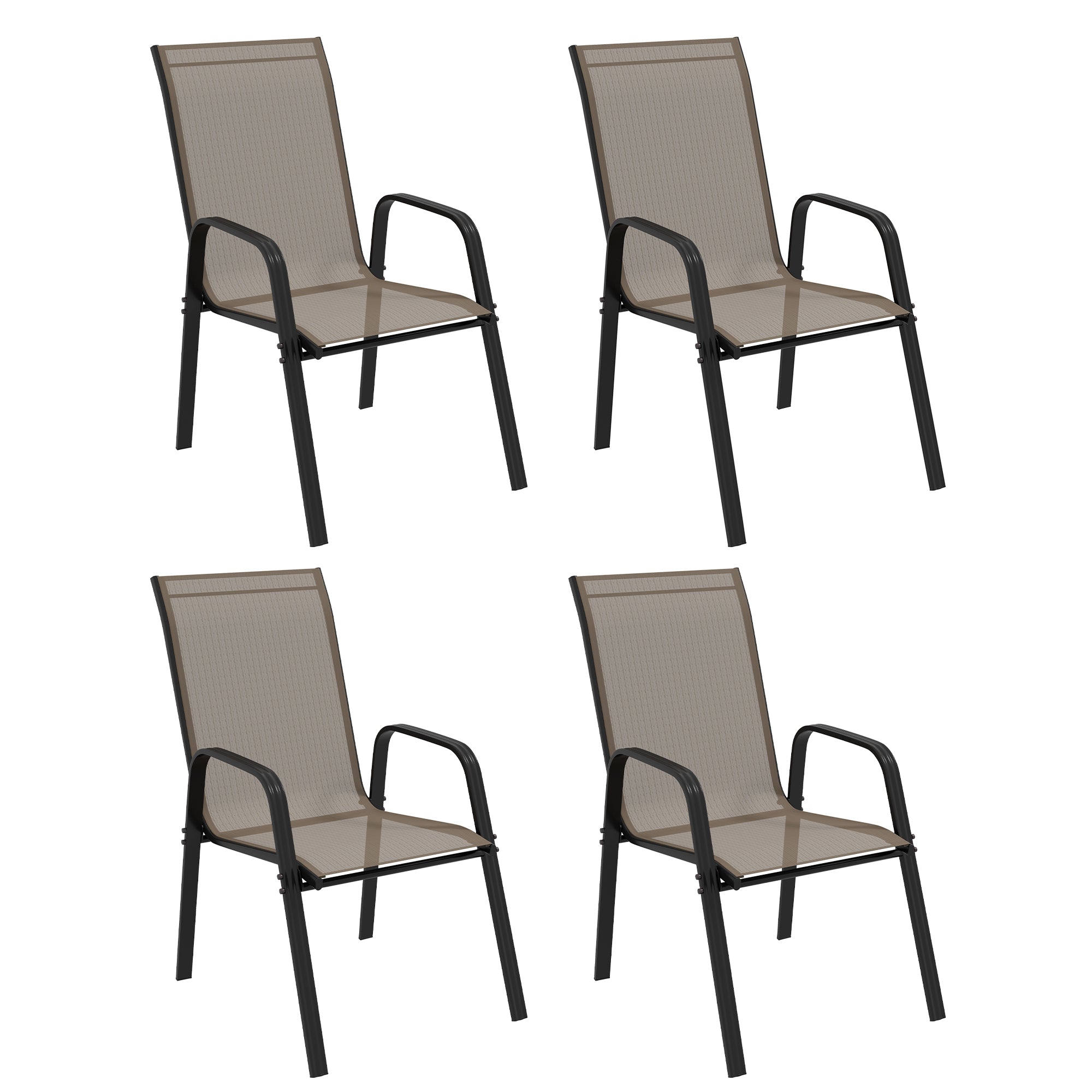 Outsunny Set of 4 Garden Dining Chair Set Outdoor w/ High Back Armrest