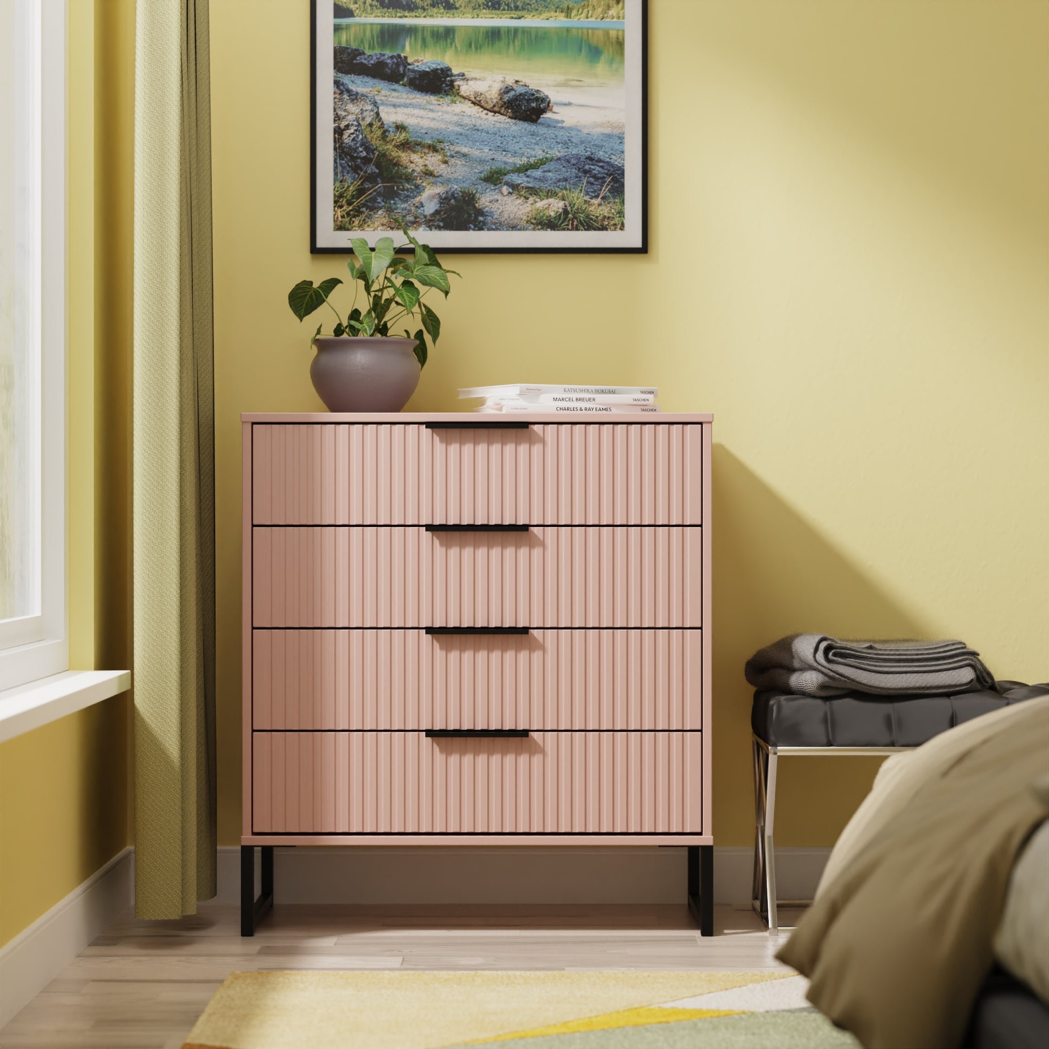 Fluted 4 Drawer Chest in Kobe Pink - Ready Assembled