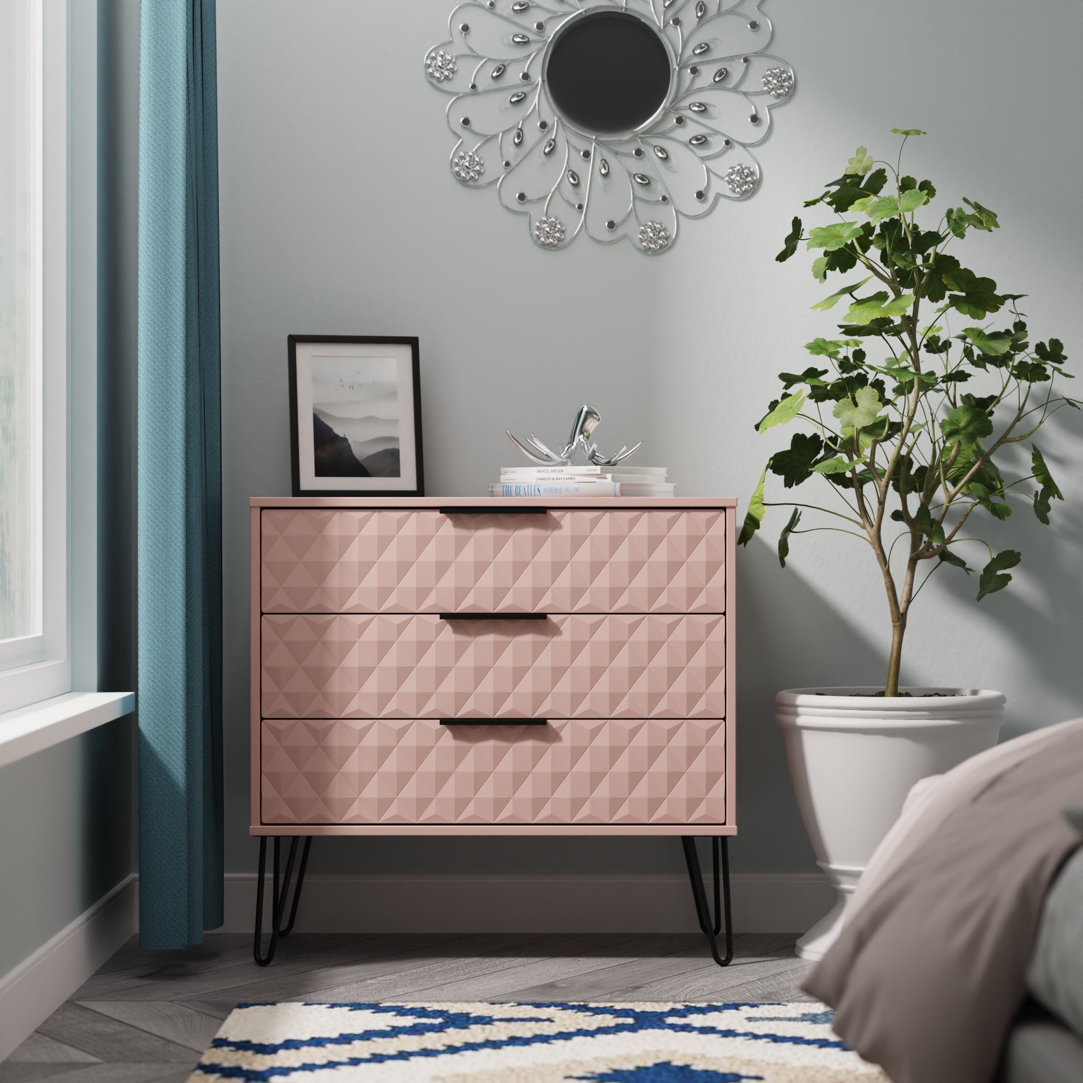 Harlequin 3 Drawer Chest in Kobe Pink - Ready Assembled
