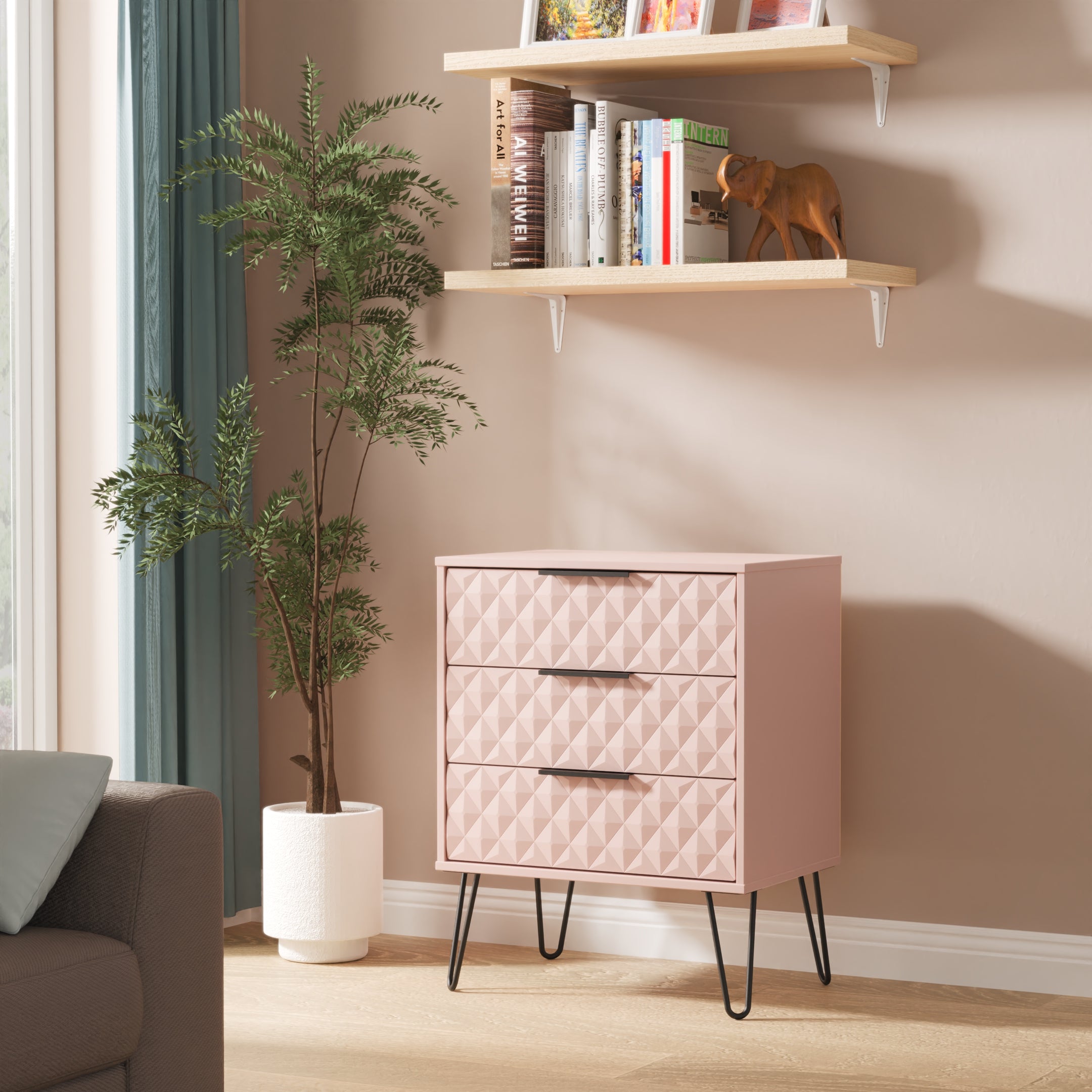 Harlequin 3 Drawer Chest in Kobe Pink - Ready Assembled