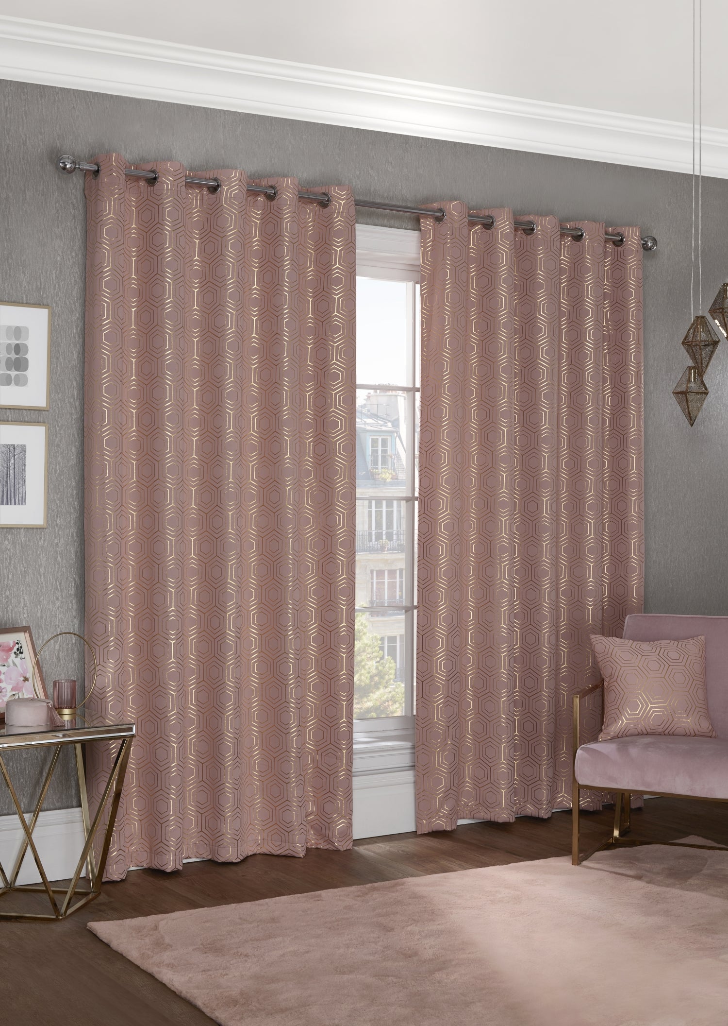 Hartford - Woven Thermal Blackout Eyelet Curtains in Blush Pink