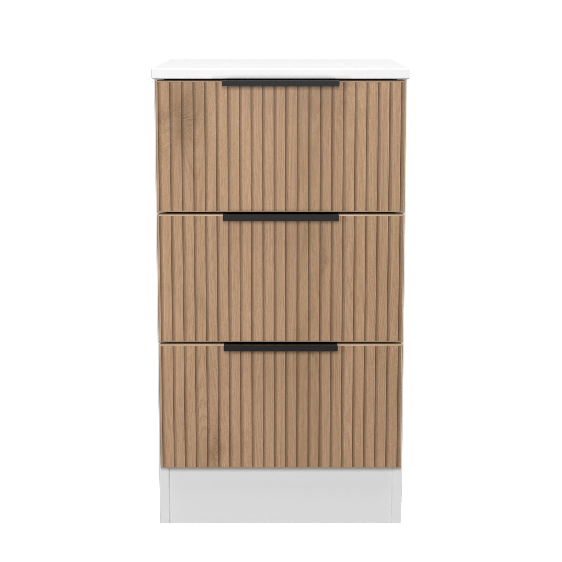 Java 3 Drawer Bedside in Slatted Effect / White - Ready Assembled