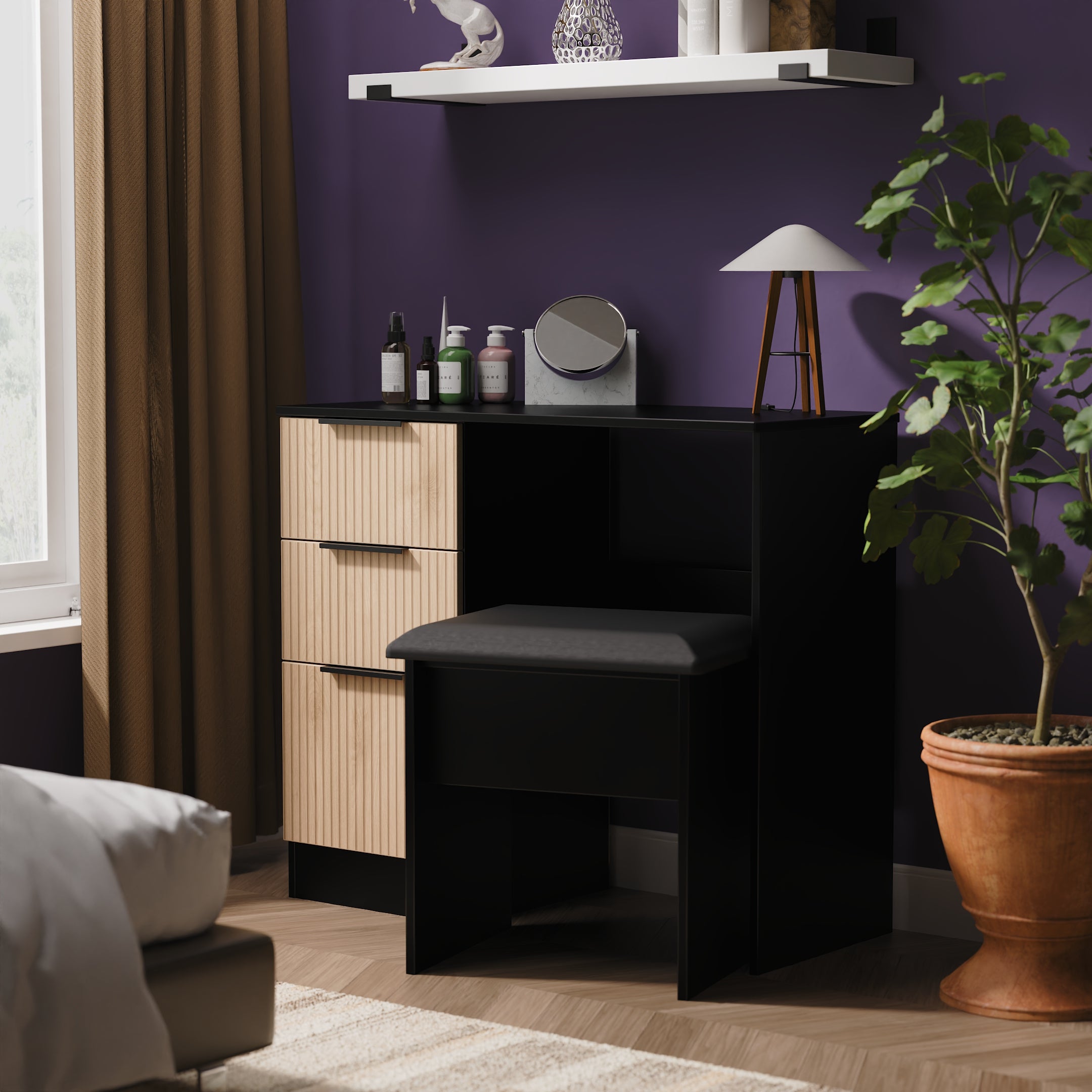 Alaska Ready Assembled Vanity in Slat Effect & Black