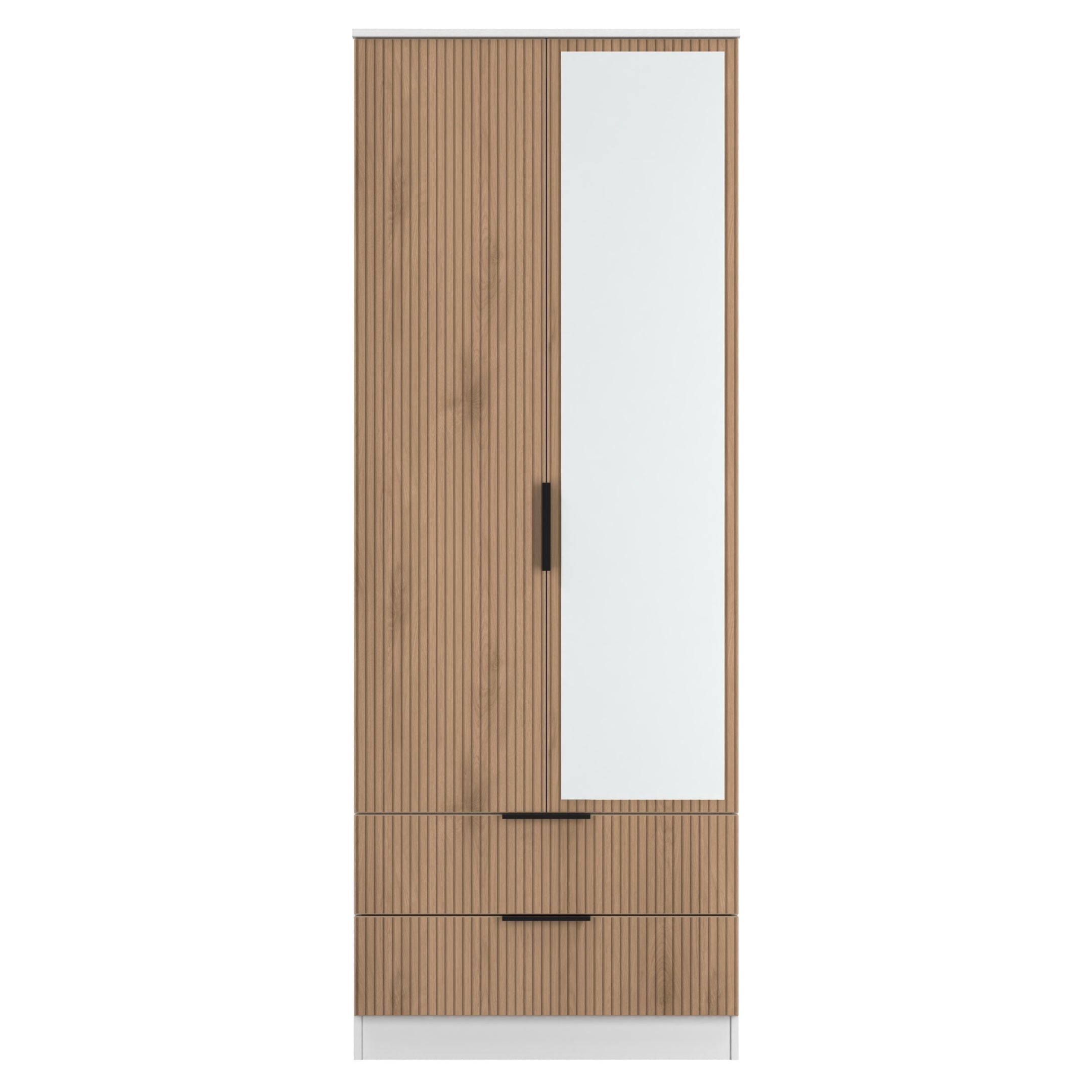 Java Tall 2 Door 2drw Mirrored Robe in Slatted Effect / White - Ready